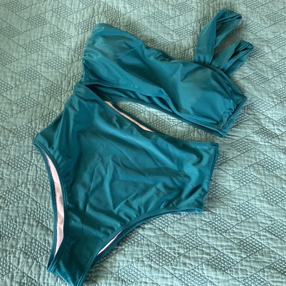 temu | Swim | Emerald Green Asymmetrical One Piece | Poshmark